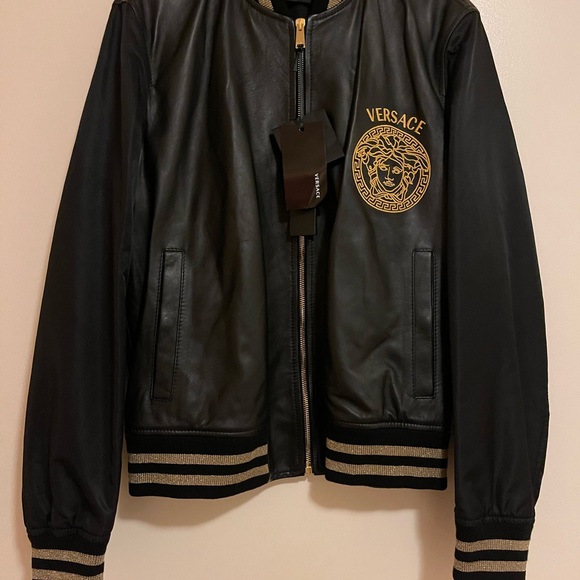 Versace | Jackets & Coats | Versace Stripes Street Style Leather Logo ...